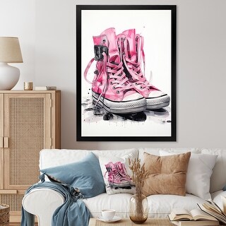 Designart "Fashion Pink Sneakers Obsession III" Fashion Framed Wall Art Prints - Bed Bath ...